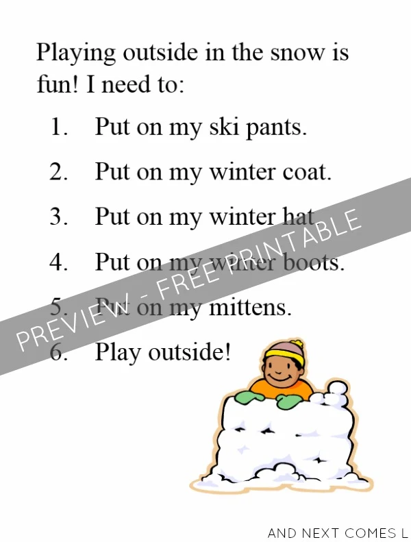 Free Printable Social Story: Getting Dressed for Winter | And Next ...