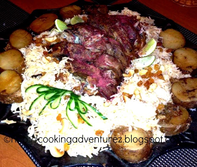 Cooking Adventurez: Roasted Leg Of Lamb With Brown Raisin And Nut Rice