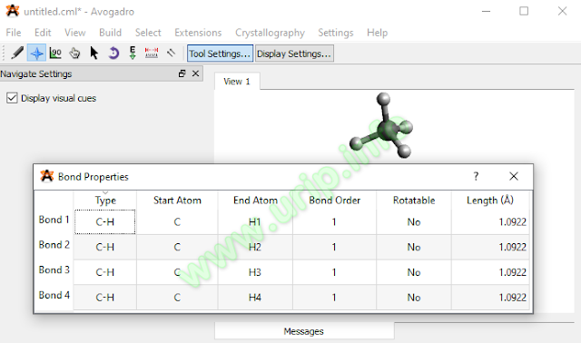 Jelajah Avogadro - Menu View Properties - Urip dot Info