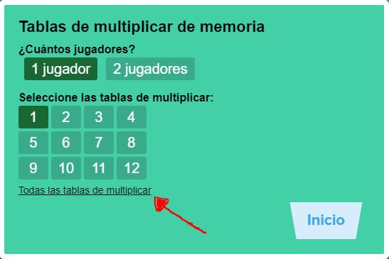 NUMELETRAS: MEMORY de Tablas de Multiplicar