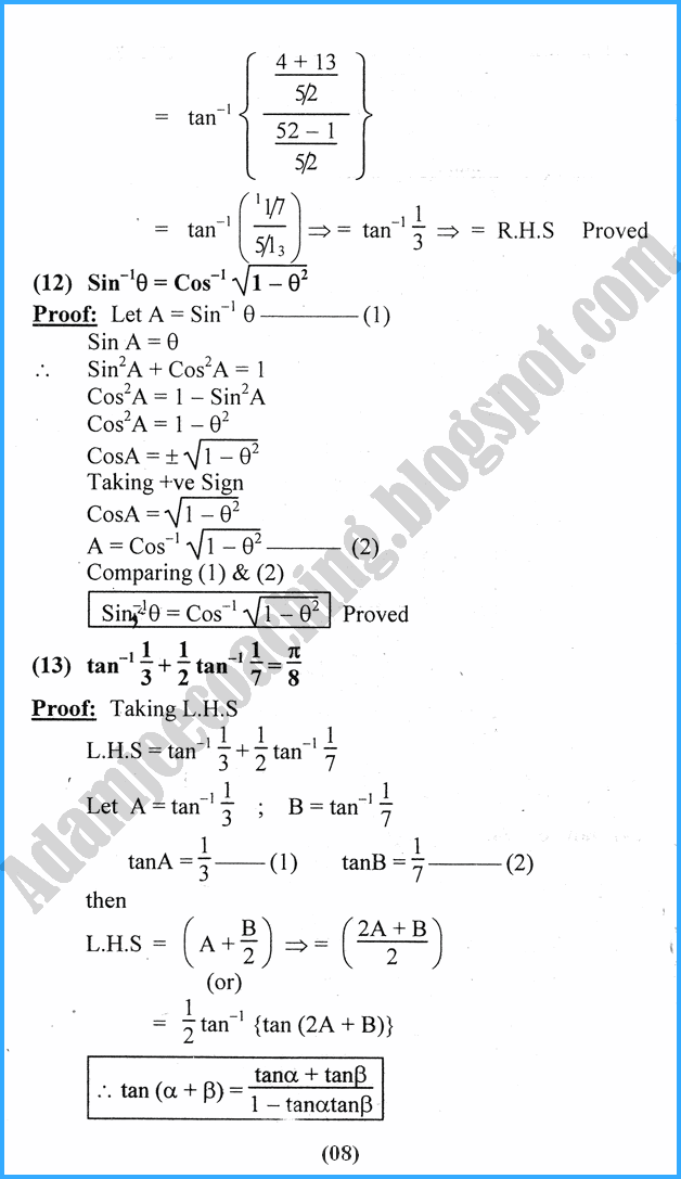 Adamjee Coaching: Inverse Trigonometric Functions and Trigonometric ...