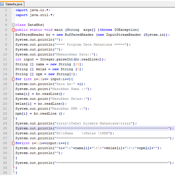 Contoh pembuatan Data mhs menggunakan Array pada Java ~ Make up ur mind!!