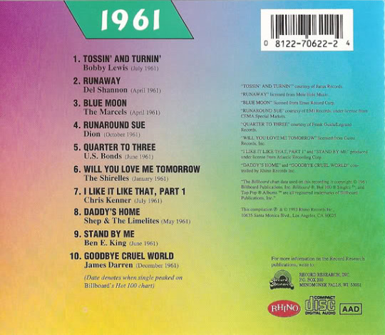 ENTRE MUSICA: BILLBOARD - Top Rock'n'Roll Hits 1961