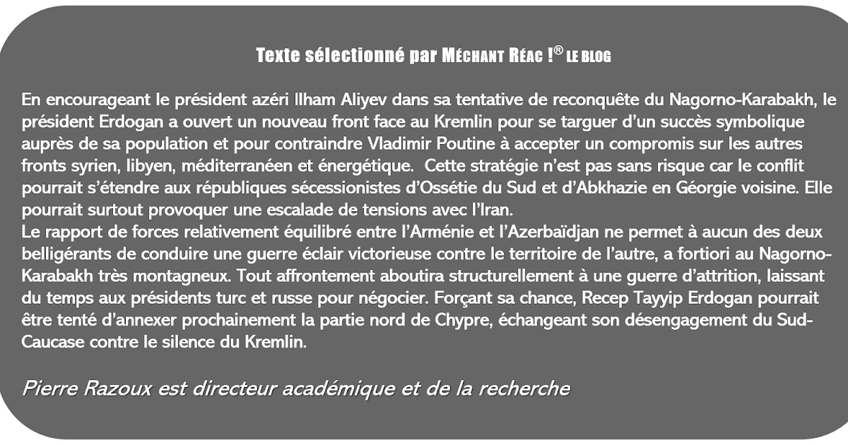 Pierre Razoux : Nagorno-Karabakh - nouveau front turc face à la Russie