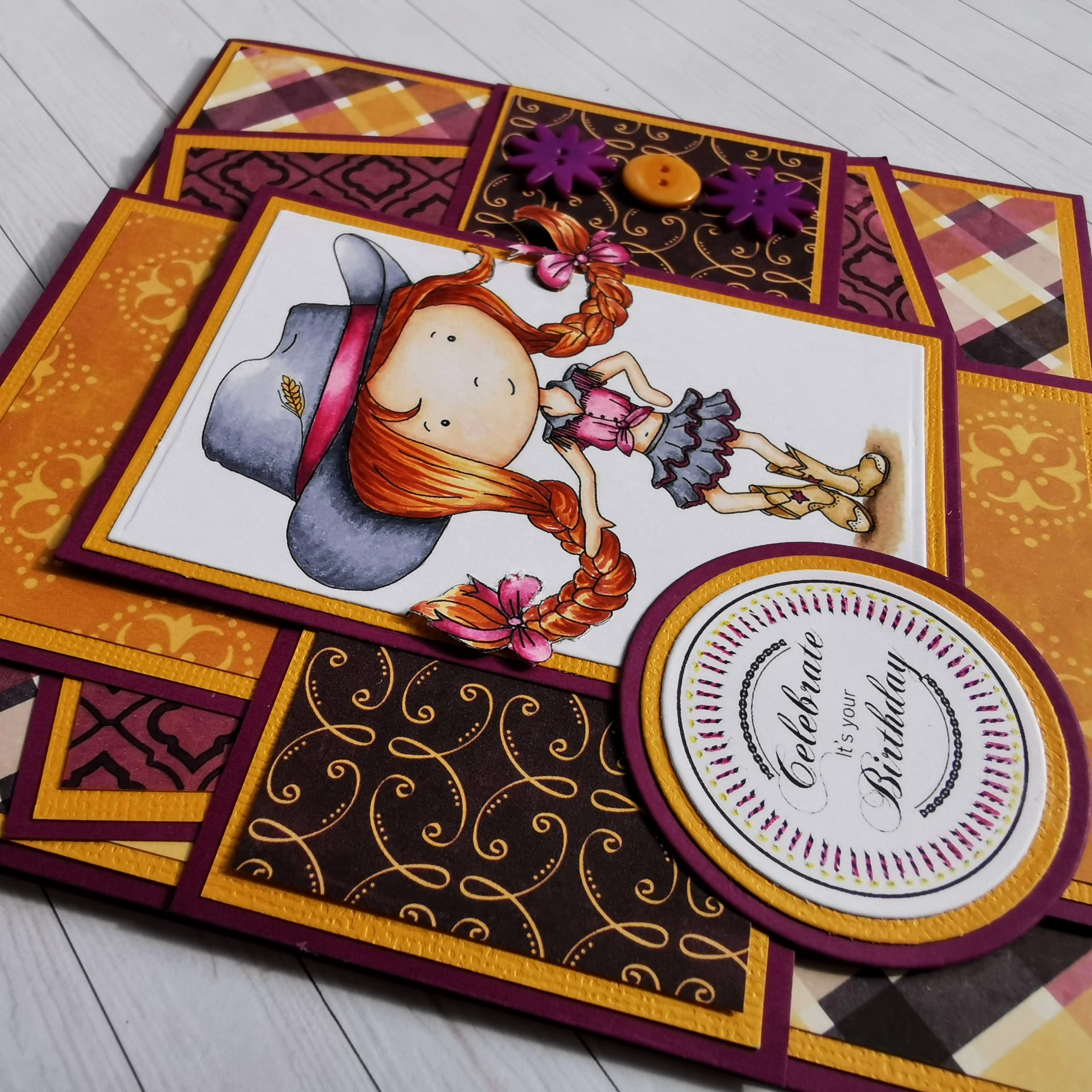 Birthday Card Featuring Polkadoodles Cowgirl/Line Dance Digital Stamp ...