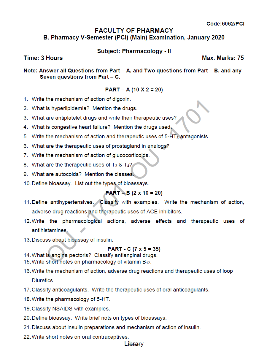 Osmania University B. Pharmacy V-Semester (PCI) (Main) Subject ...