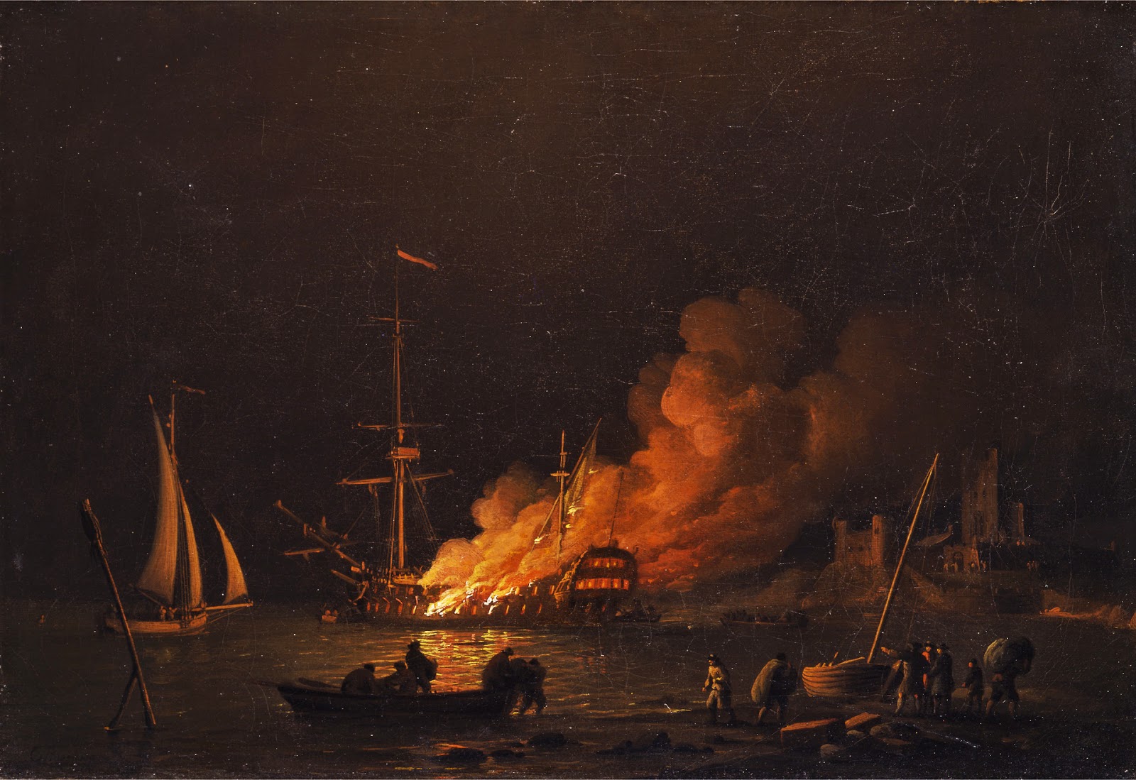 British Tars, 1740-1790: Ship on Fire at Night, c.1756