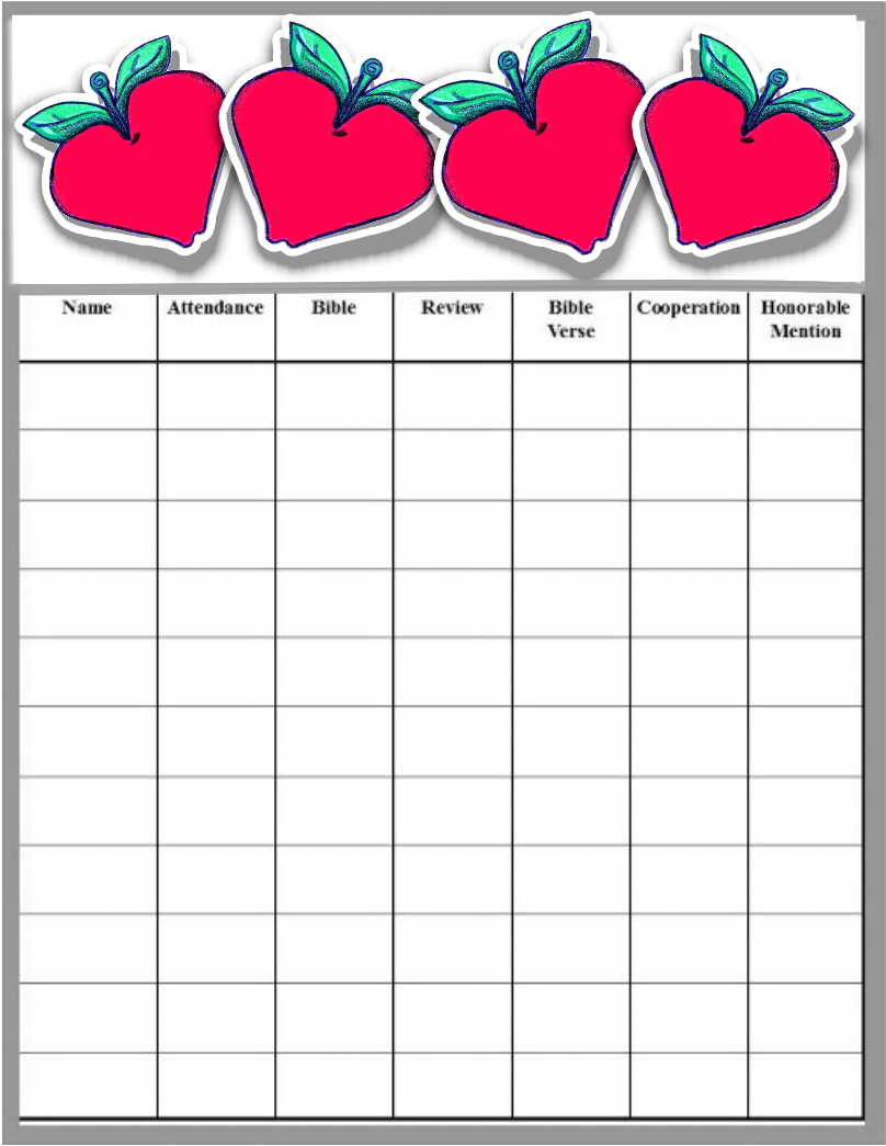 Children's Gems In My Treasure Box: Apple Attendance Sheet