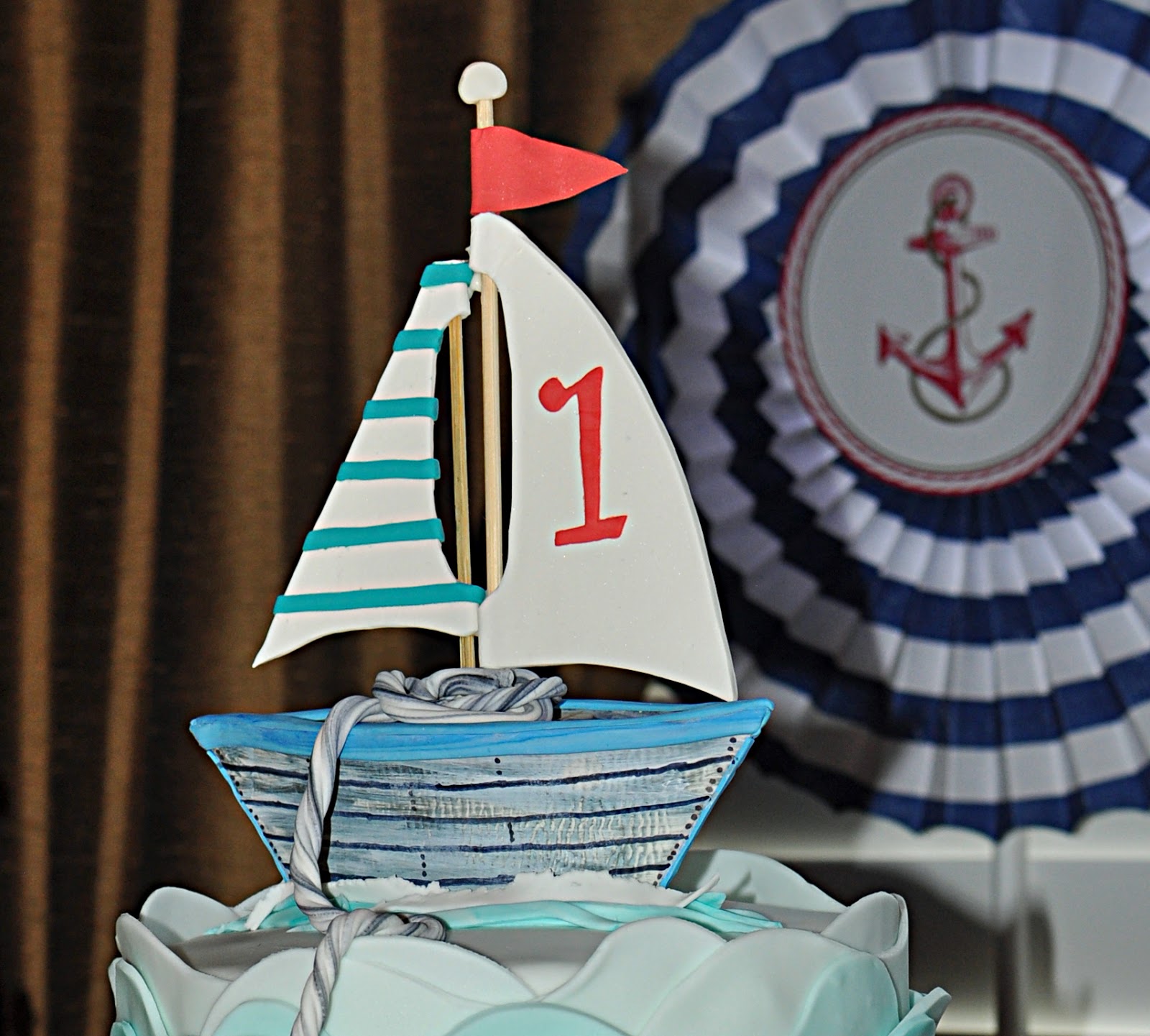 The Bake More: Ombre Nautical Wave Cake with Sailboat - Happy 1st ...