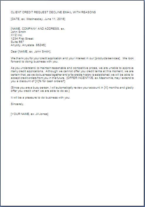 Customer Credit Refusal Letter