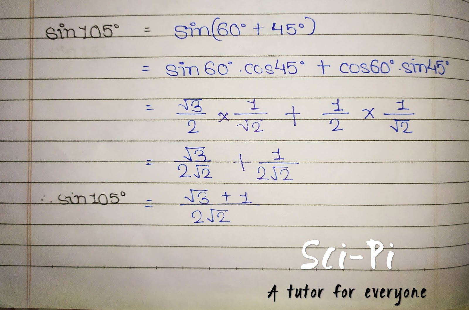 Find the value of sin105° | Trigonometric Ratios of Compound Angles ...