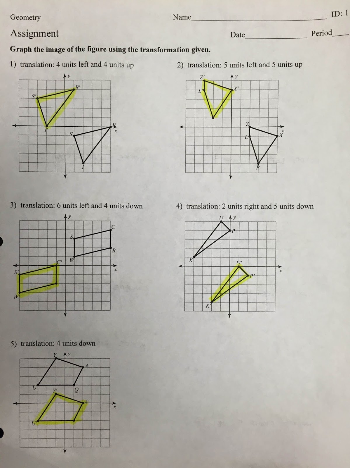 Honors Geometry - Vintage High School: Section 9-2: Translations