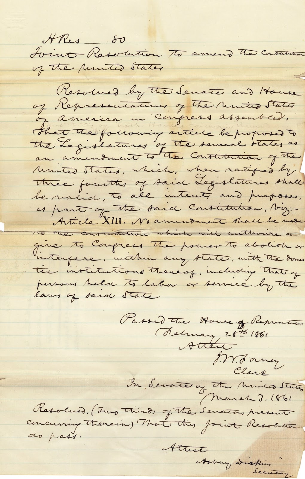 United States Constitution and Citizenship Day: Corwin Amendment