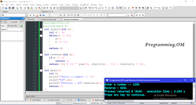 Program in C and C++ to print reverse of a given number Using recursive ...
