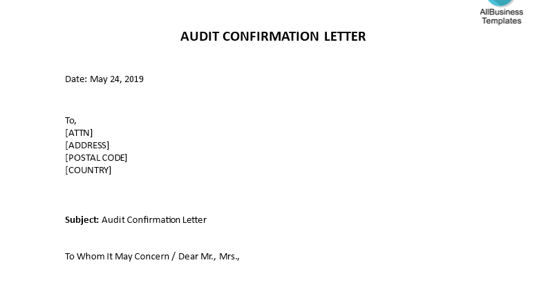 Audit Confirmation Letter Template ~ Resume Letter