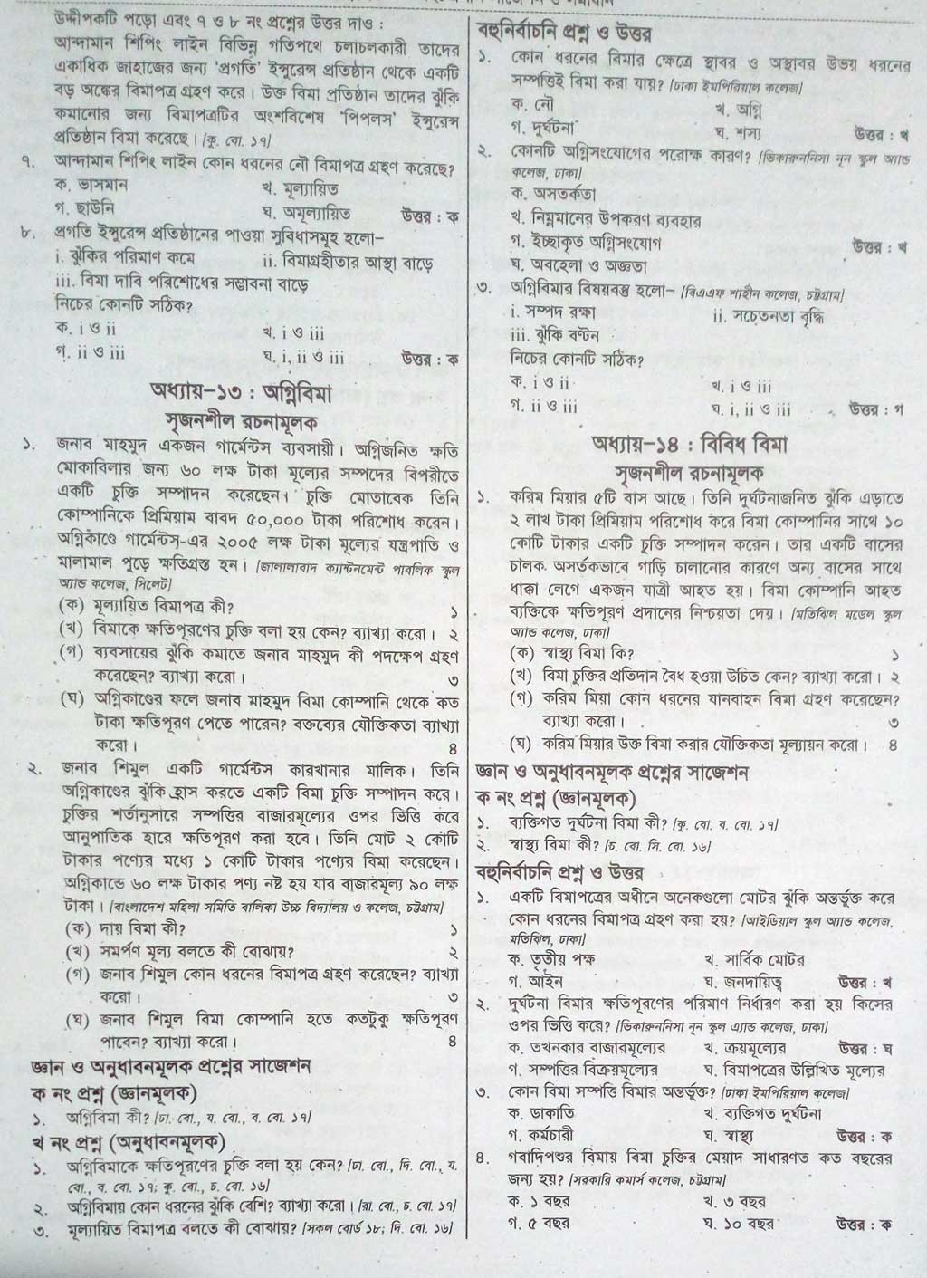 HSC Finance, Banking and Bima 2nd Paper Suggestion & Question 2023 ...