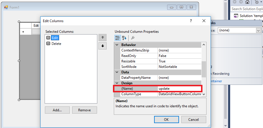 Name of the button column in dataGridView