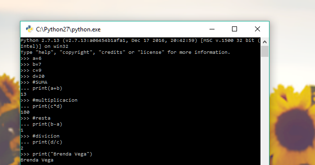 Bren : Suma , resta, multiplicación y division en phyton lenguaje