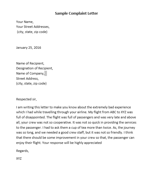 Complaint Letter Samples - Formal Letter