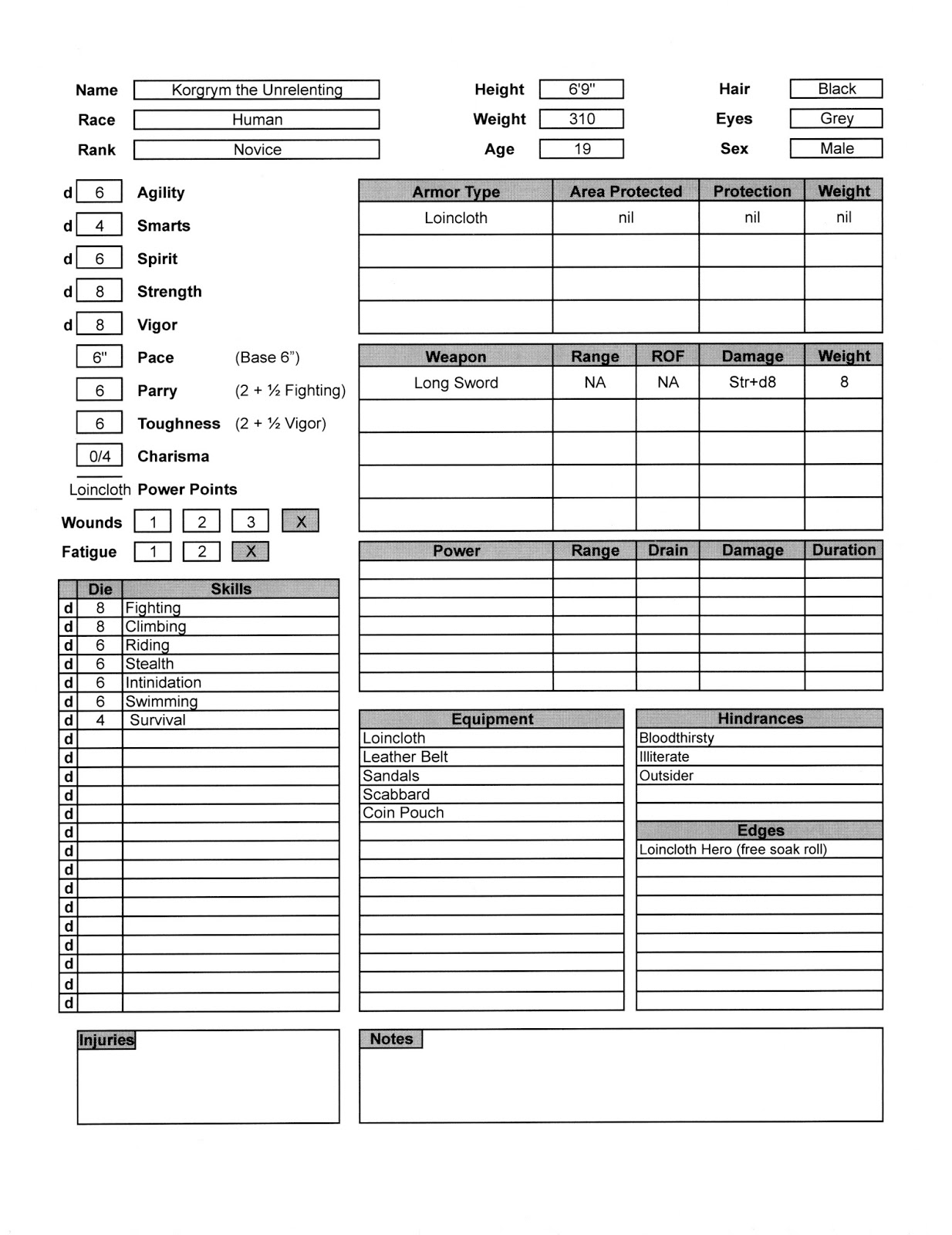 Skullsword's Tower: Savage Worlds: Creating a Character (Step by Step)
