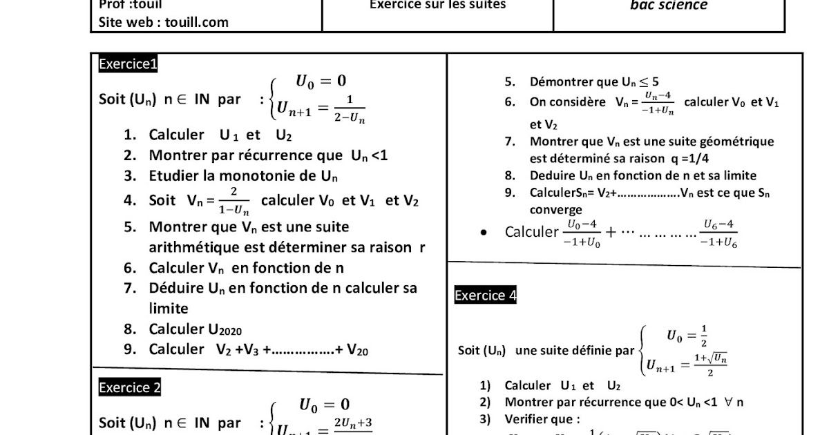 touill.com: exercice sur les suite 2emme bac