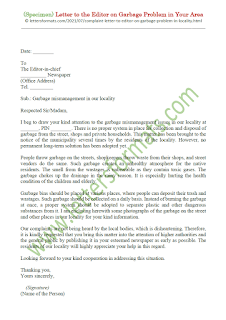 Letter to the Editor on Garbage Problem in Your Area (Sample)