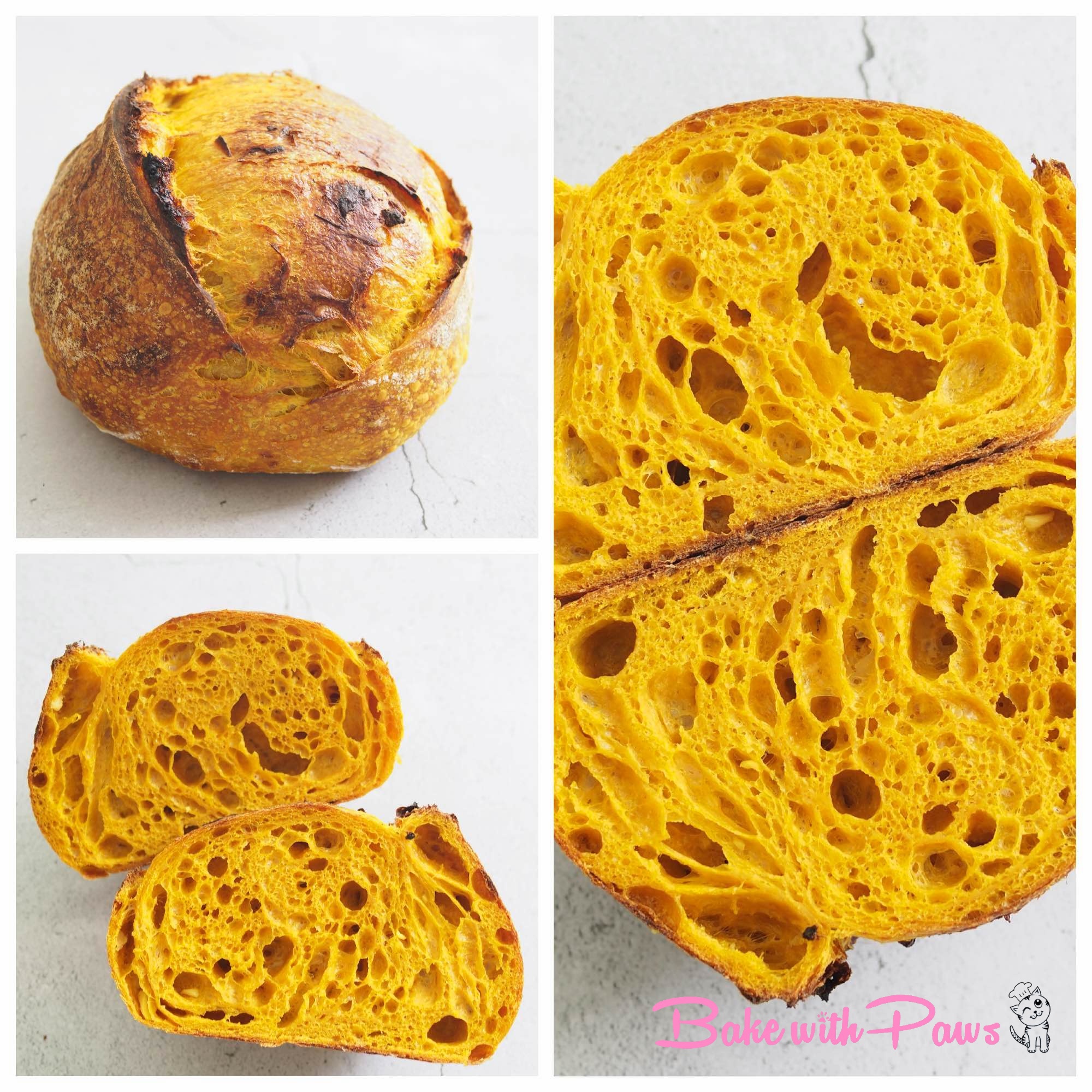 Turmeric Open Crumb Sourdough Bread with Curry Leaves - BAKE WITH PAWS