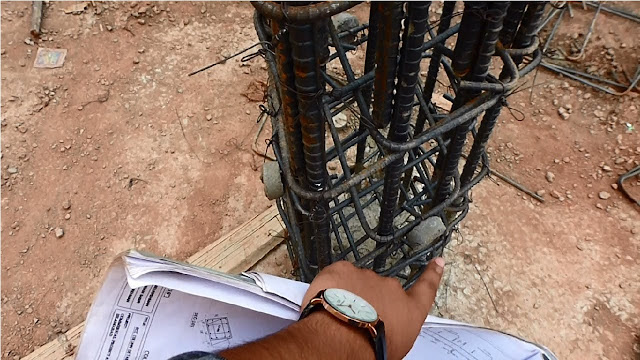 Column reinforcement construction according to drawing plan