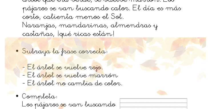 ¿Qué puedo hacer hoy?: Comprensión lectora: El otoño