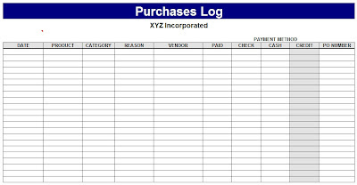 Business Purchases Log ~ Template Sample