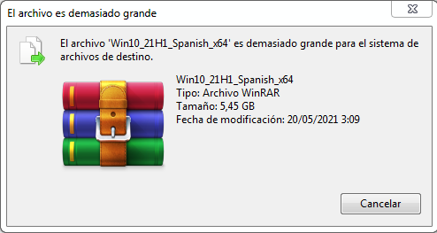 El archivo es demasiado grande para el sistema de archivos de destino ...
