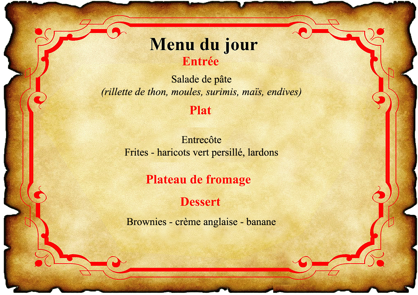 Menu du jour