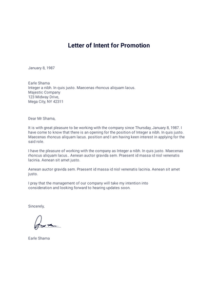 Letter Of Intent For Promotion Template ~ Resume Letter