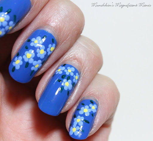 Munchkin’s Magnificent Manis: Spring Time- Blue Flowers Nail Design