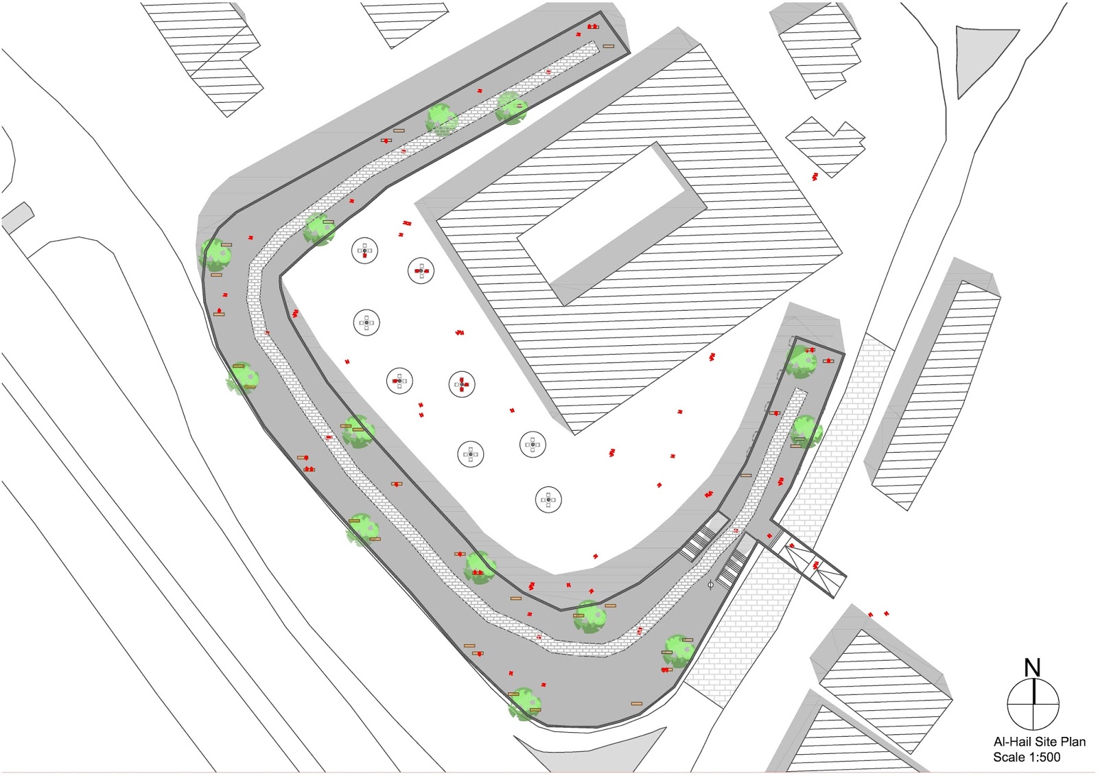 From Vacant to Vibrant_IP V_UPAD_GUtech: site plan scale 1:500 Alhail north