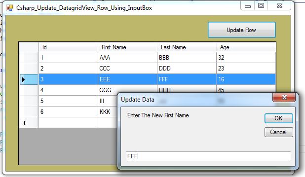 C How To Update A Datagridview Row Using Inputbox In C C Javaphp Programming Source Code