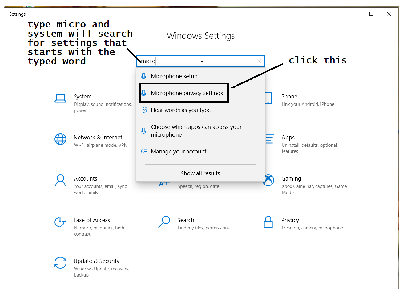 Turn off Microphone settings in Windows 10