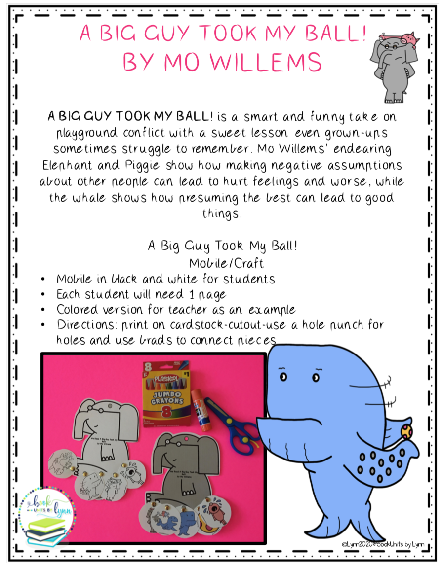 A BIG GUY TOOOK MY BALL! MOBILE/CRAFT ~ Book Units by Lynn