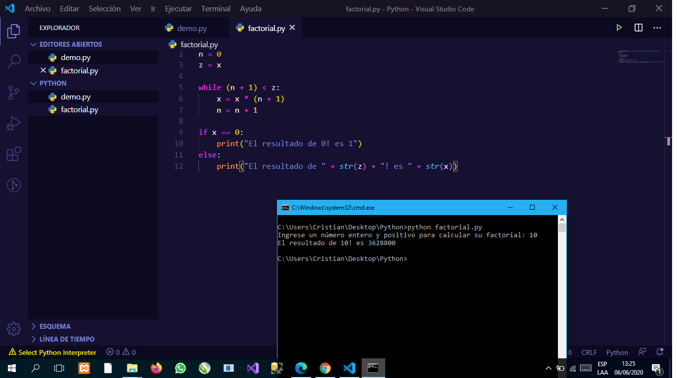 como calcular factorial de un numero en python 3.8.4 ~ Articulos de ...