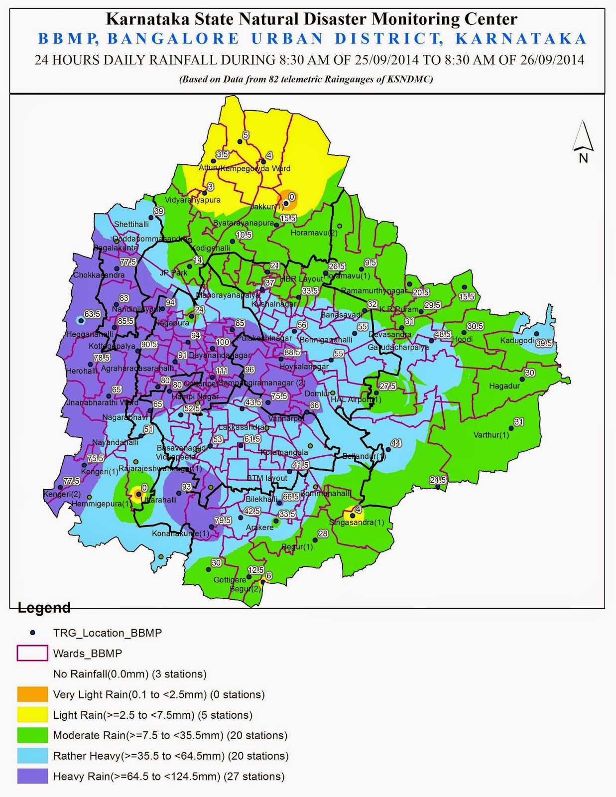 Alerts and Status Received from KSNDMC for Bengaluru City: BBMP Map ...