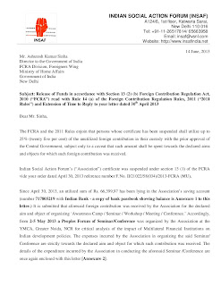 Letter to FCRA 14 June 2013 | INSAF V/S FCRA