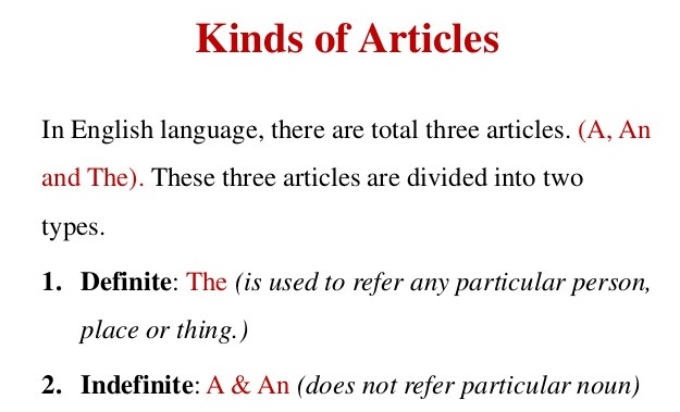 What are the types of articles in English? - English Grammar solution