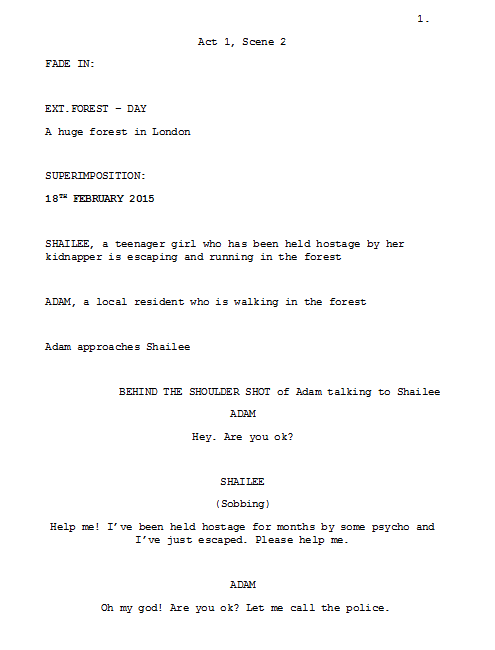 Unit 3: Create a Media Product : First page of Script