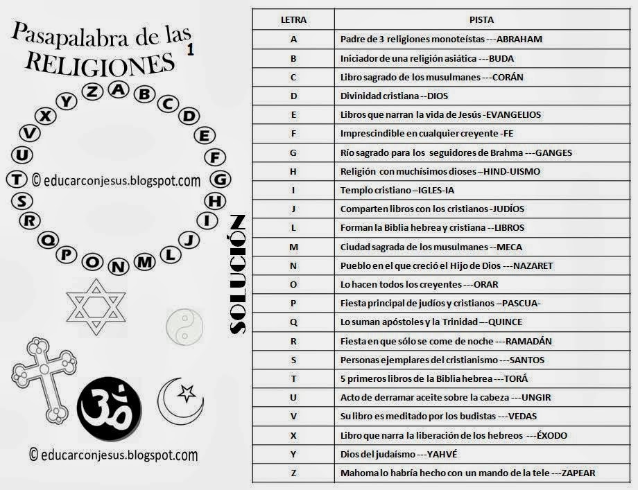 RELIALBA: PASAPALABRAS DE LAS RELIGIONES.