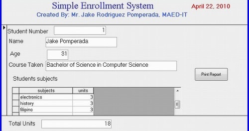 Free Programming Source Codes and Computer Programming Tutorials: Enrollment System in Microsoft ...