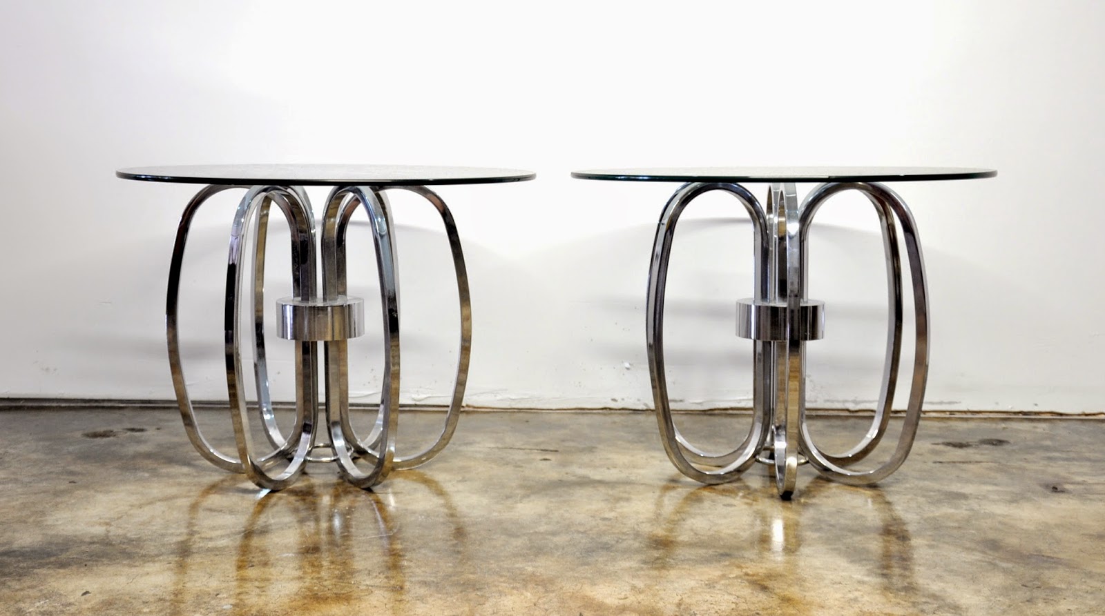 SELECT MODERN: Pair of Chrome and Glass Side or End Tables