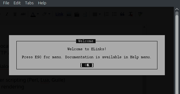 Elinks - free text-based console web browser - Archlinux