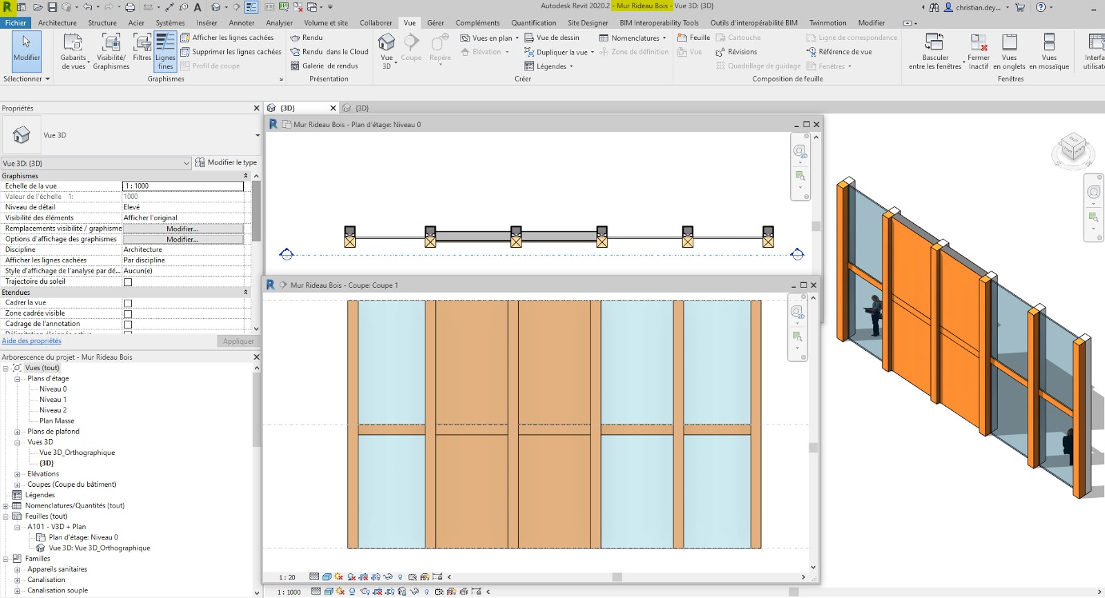 Revit-Mémo: Revit 2020_Mur rideau bois_Meneau Extérieur et Intérieur
