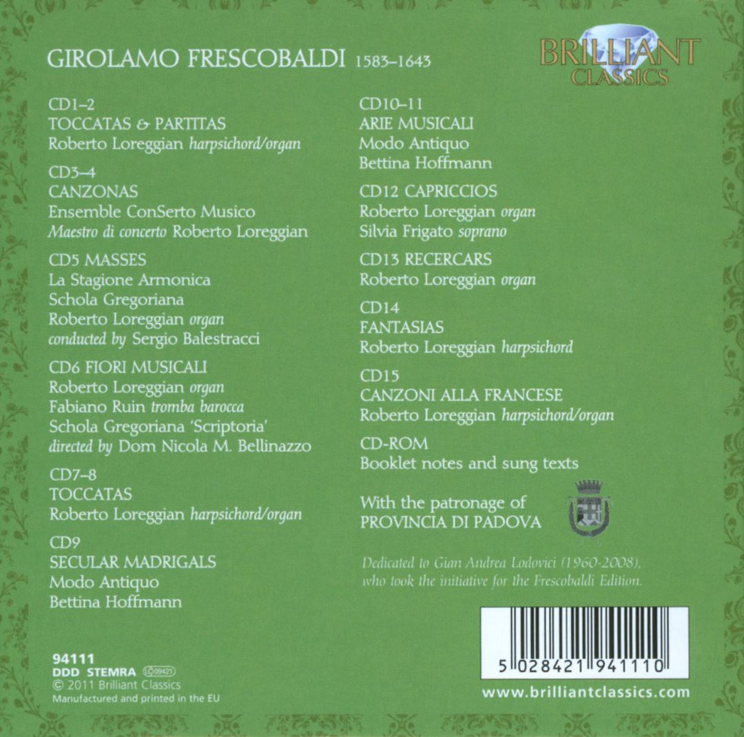 makdelart - classique: FRESCOBALDI COMPLETE EDITION [15CDs, Brilliant ...