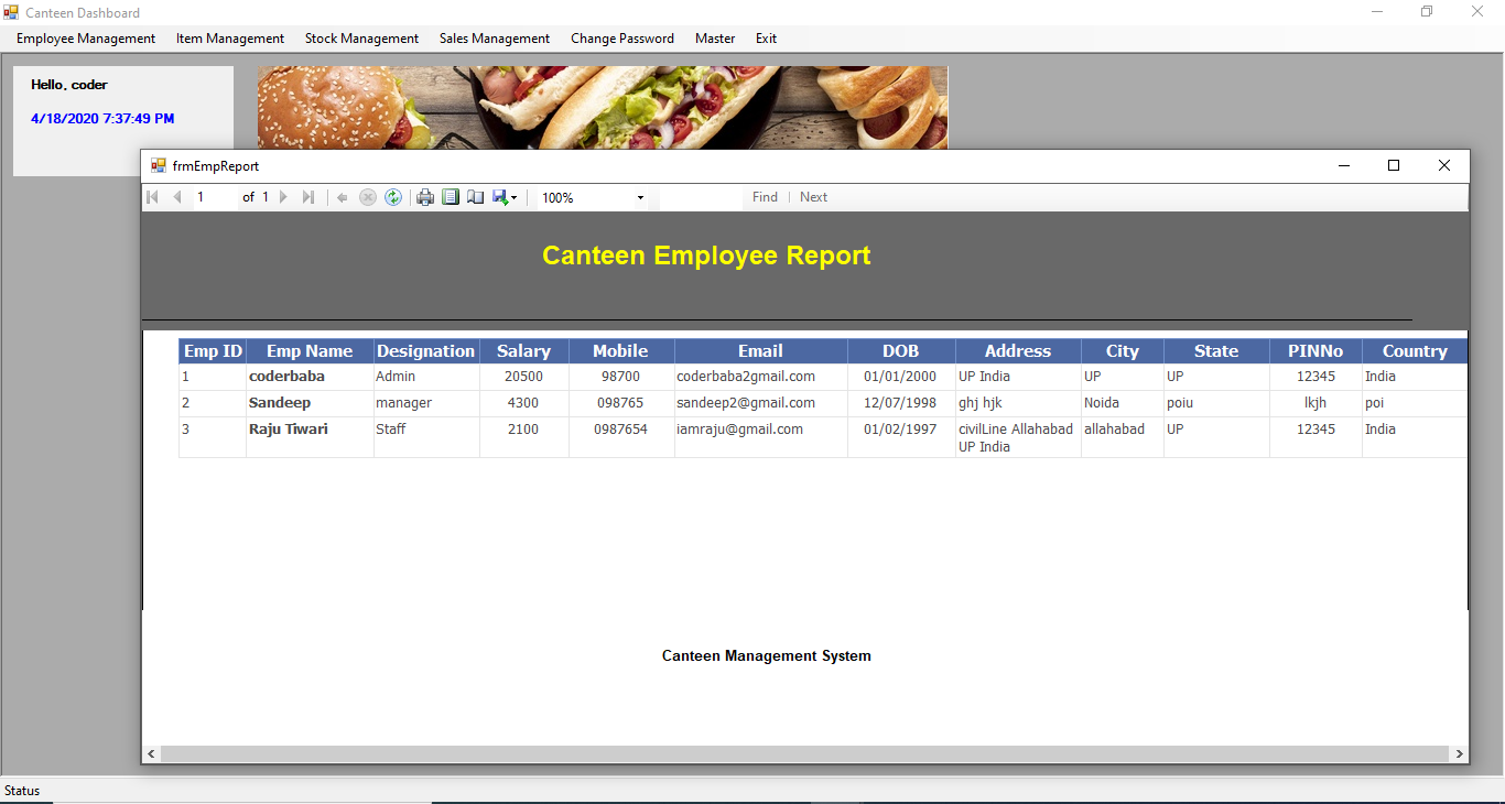 Canteen Management System Project In Vbnet With Ms Sql Server Databasesource Code And Report